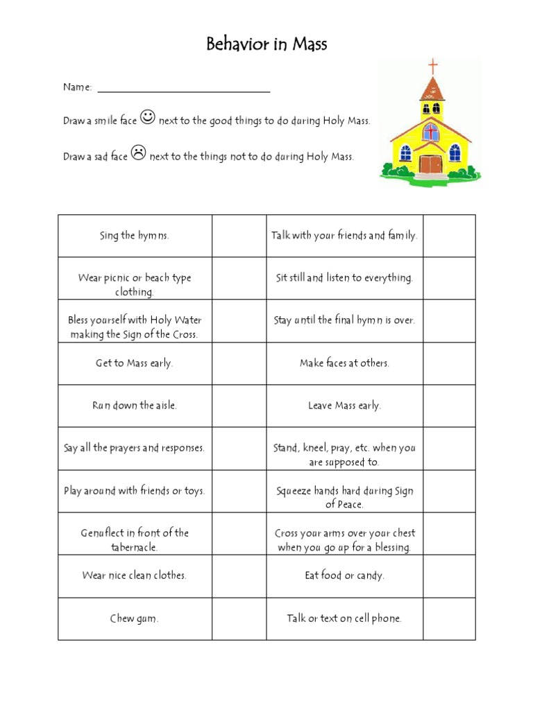 Church Behavior Worksheet | PDF | Language Arts & Discipline