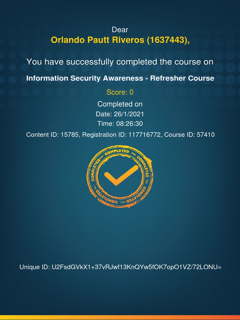 Information Security Awareness - Refresher Course - Completion ...