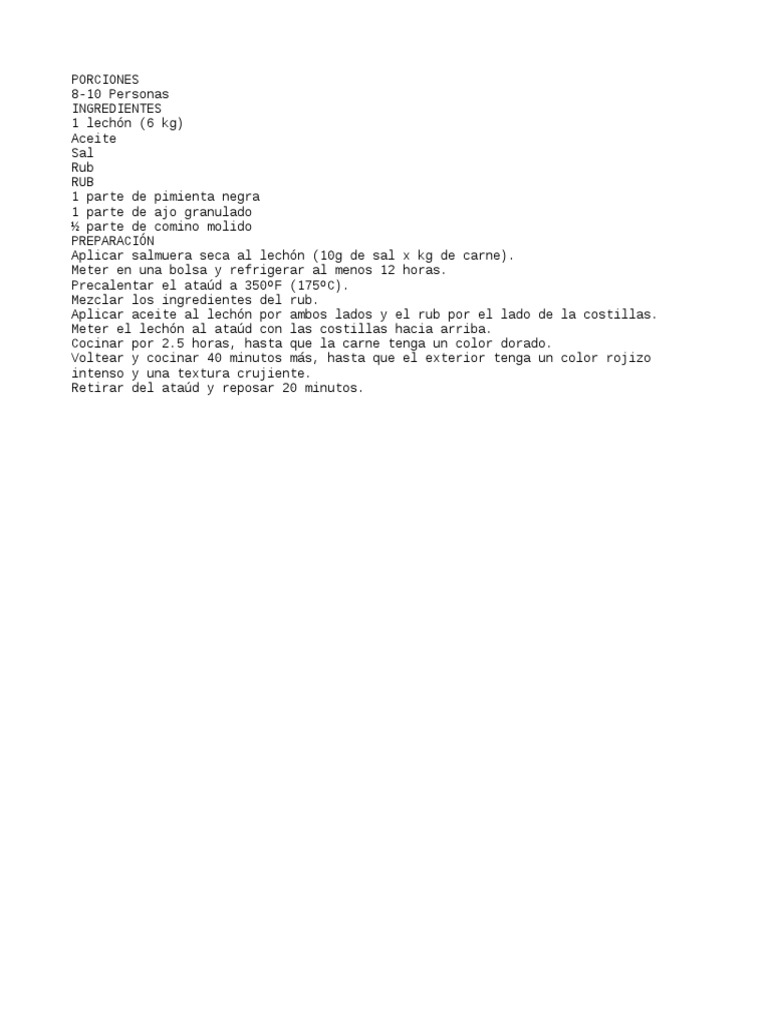 Ataúd - Receta - Lechón Al Ataúd | PDF