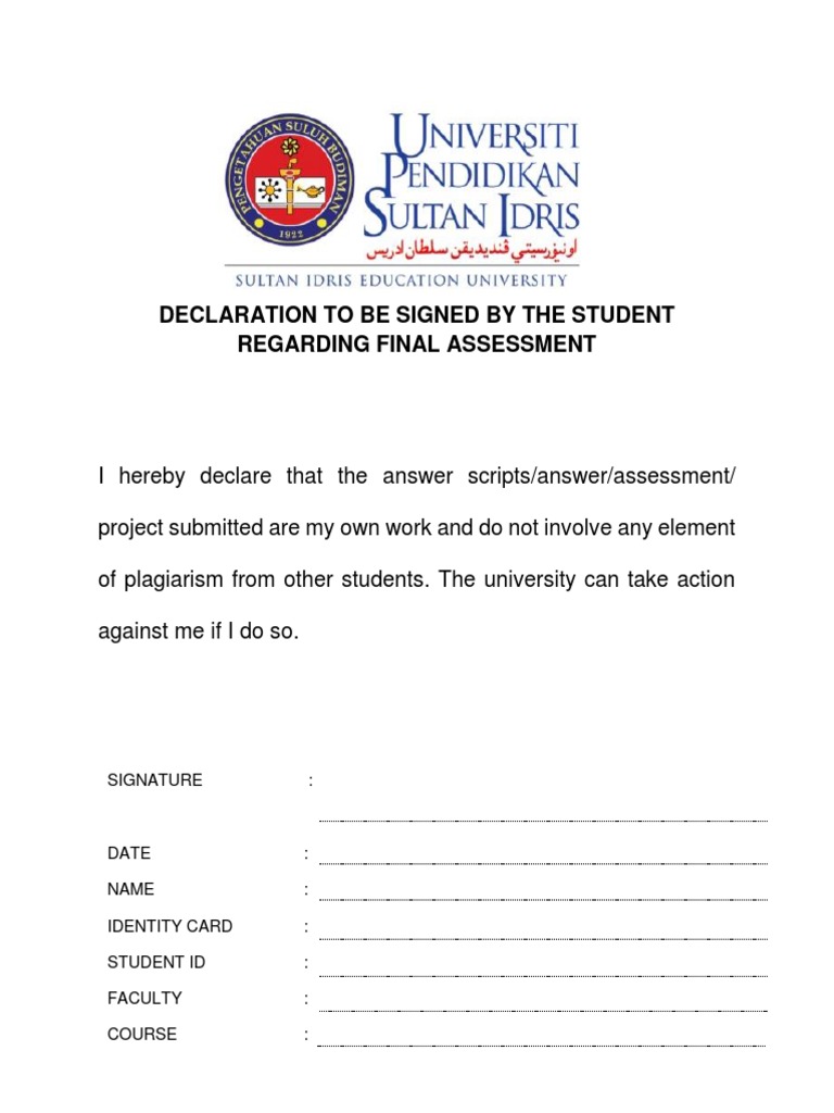 Declaration of Final Assessment Form | PDF