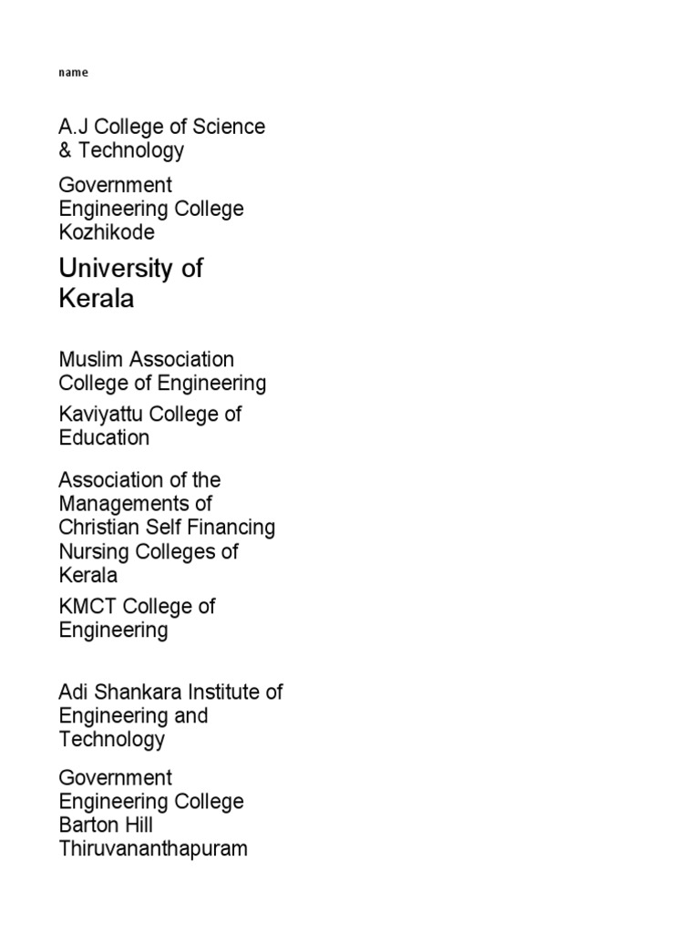 Engineering Colleges in Kerala | PDF | Kerala