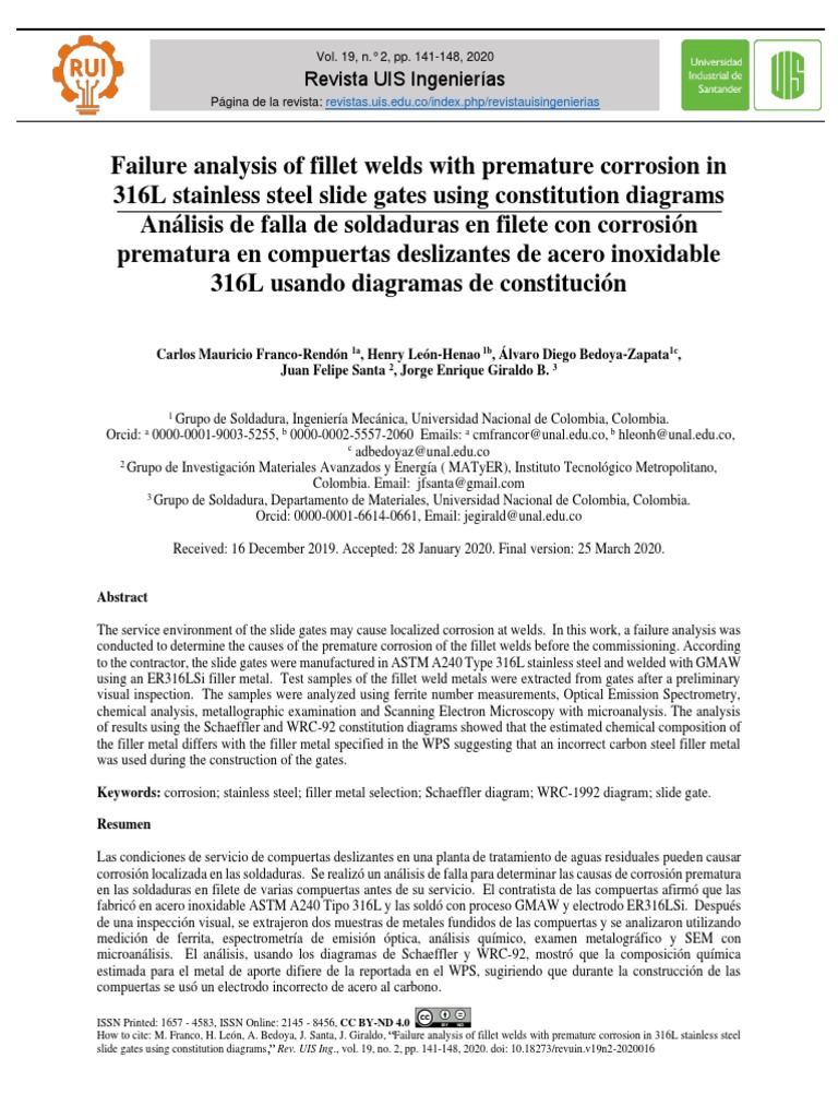 Failure Analysis of Fillet Welds With Premature Corrosion in 316L ...