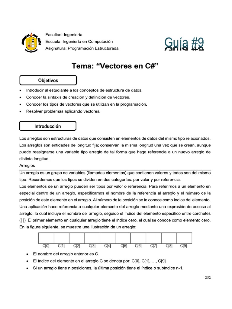 Guía #9 Vectores en C# | PDF
