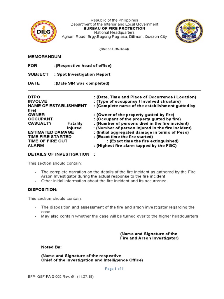 Spot Investigation Report Template | PDF | National Security | Government