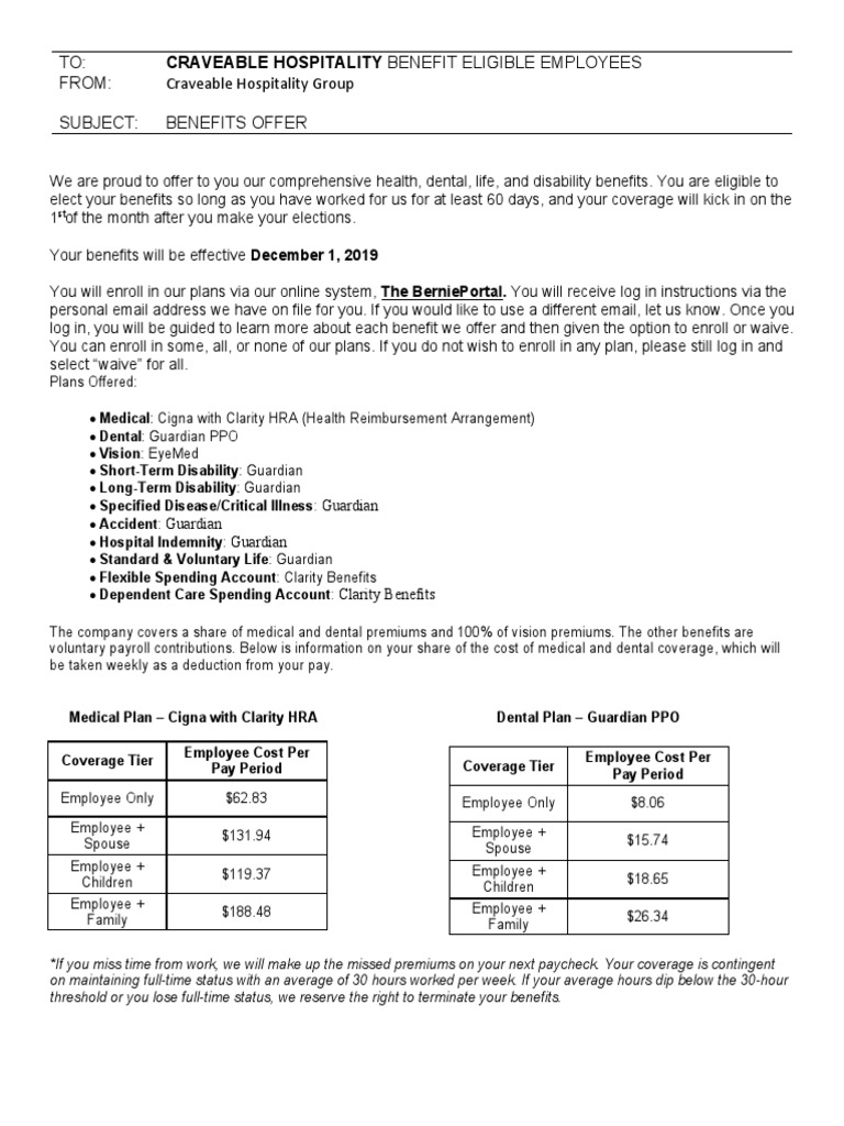 Benefits Offer Template | PDF | Payroll | Health Economics