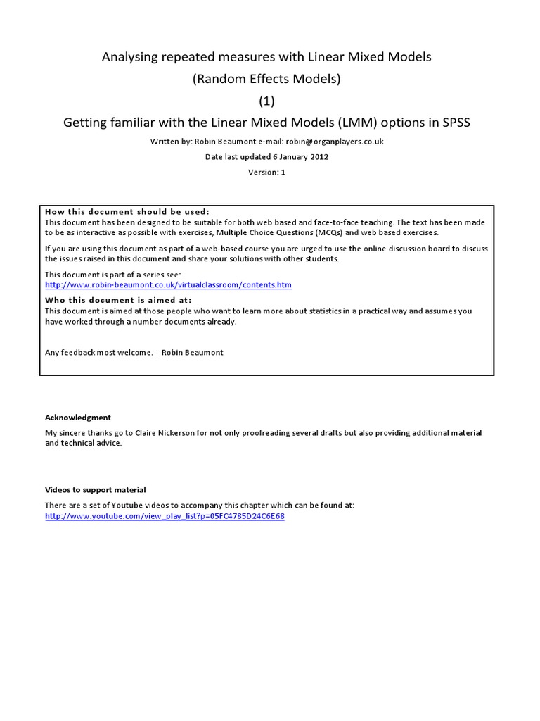 SPSS Linear Mixed Models Guide | PDF | Akaike Information Criterion ...