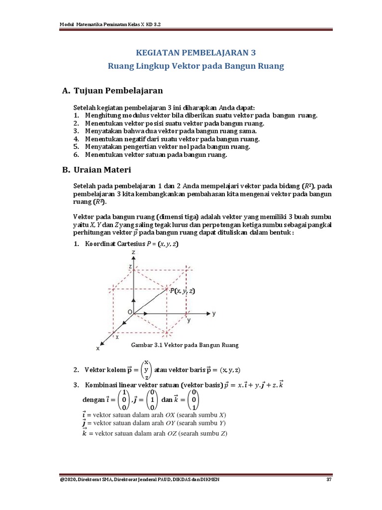 Modul Pembelajarn 3 Operasi Vektor Pada Bidang R3 | PDF