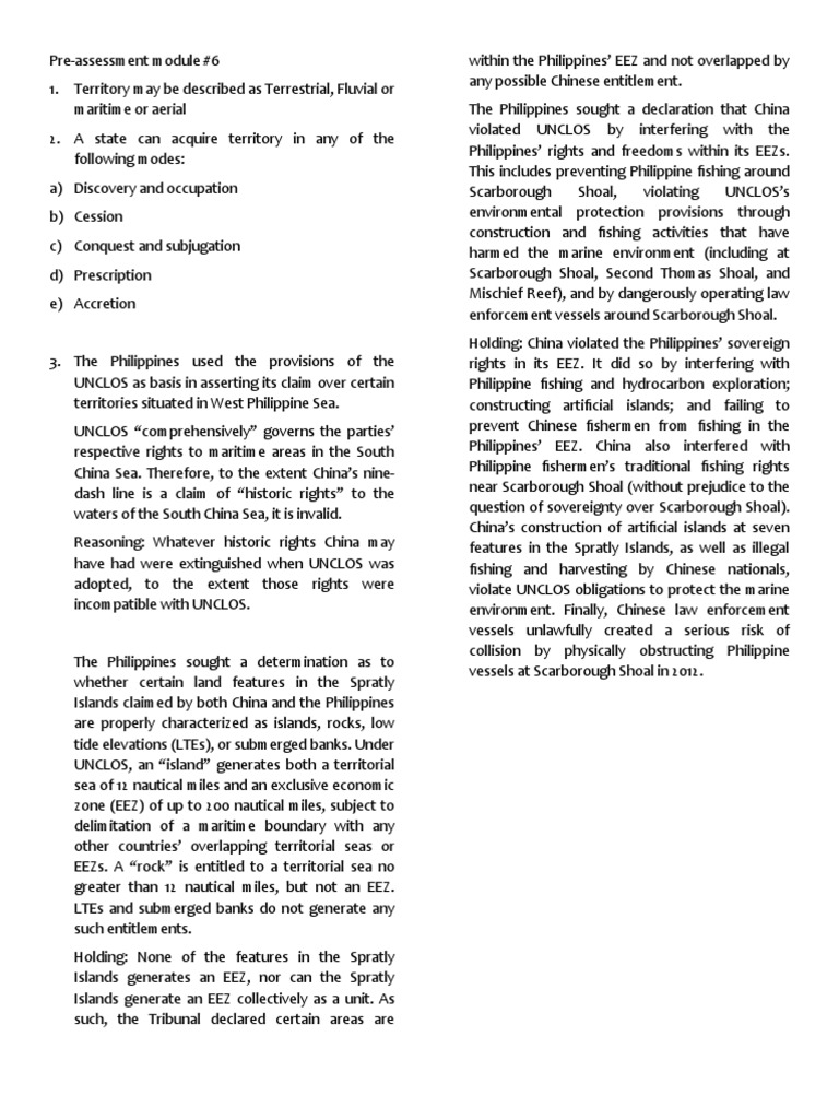 Module 6 Pre-Assessment | PDF | Exclusive Economic Zone | Oceans