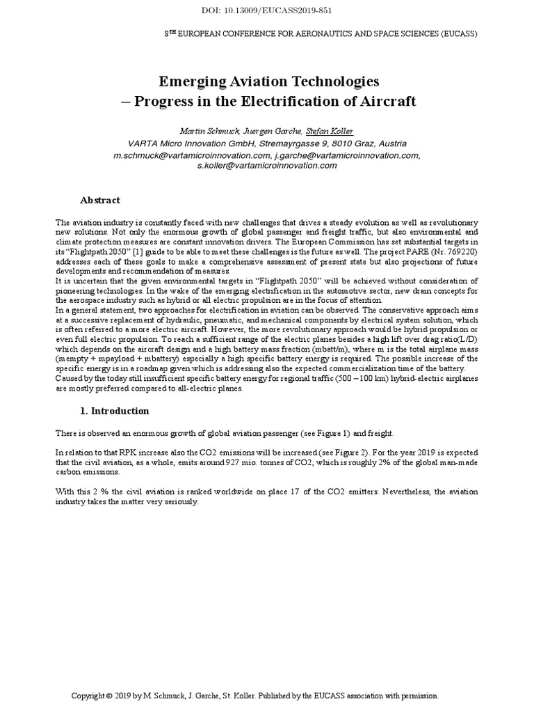 Emerging Aviation Technologies - Progress in The Electrification of ...