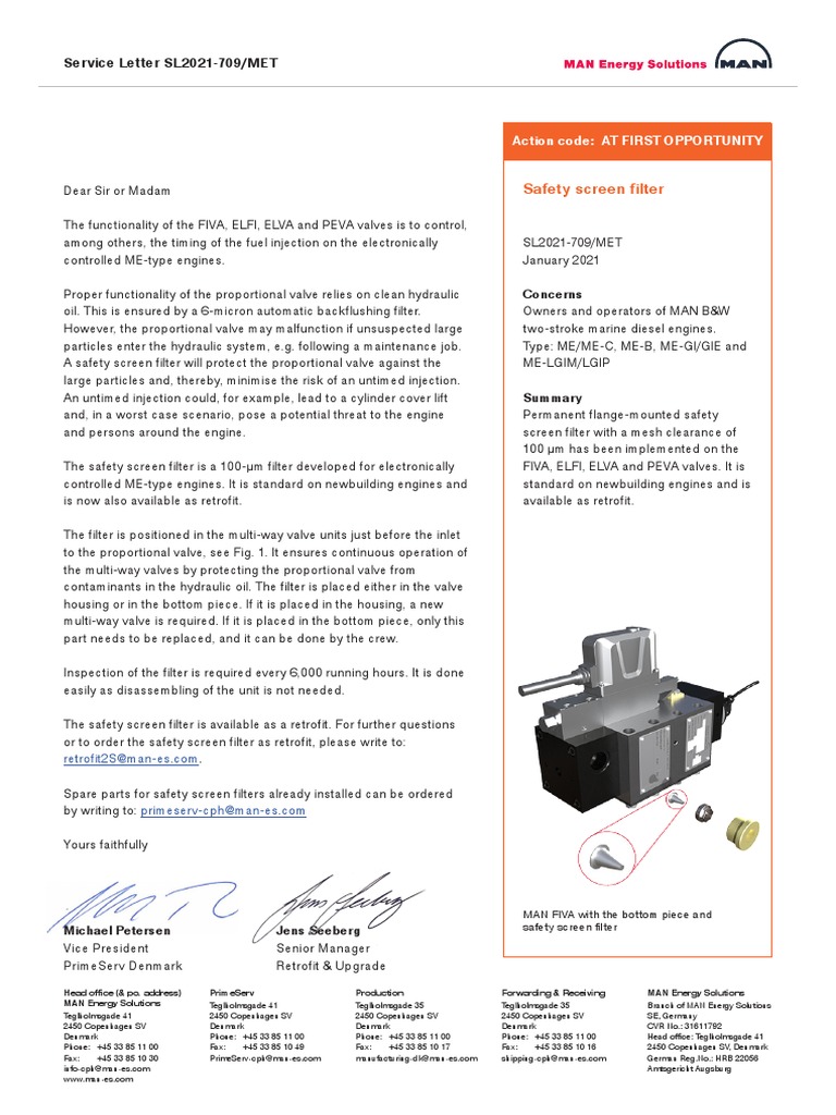 Service Letter SL2021-709/MET: Safety Screen Filter | PDF | Diesel ...