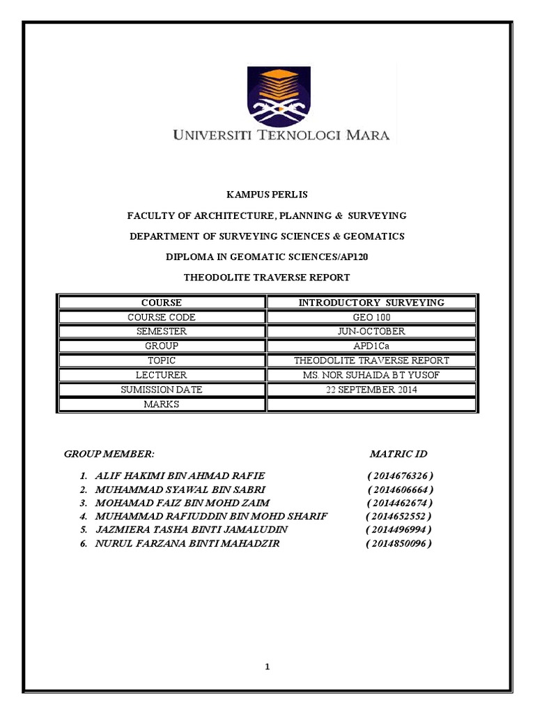 Theodolite Traverse Report | PDF | Surveying | Scientific Observation