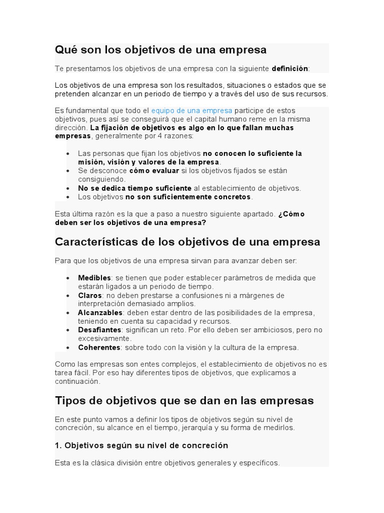 Qué Son Los Objetivos de Una Empresa | PDF | Empresas | Marketing