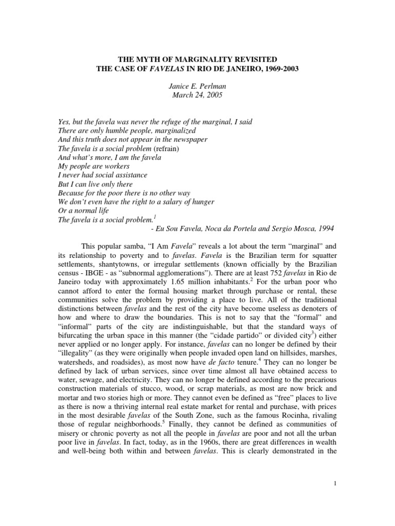 Perlman Janice, The Myth of Marginality Revisit | PDF | Social ...