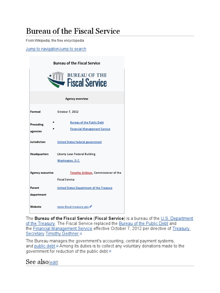 Fiscal Service: US Treasury Bureau | PDF | United States Department Of ...