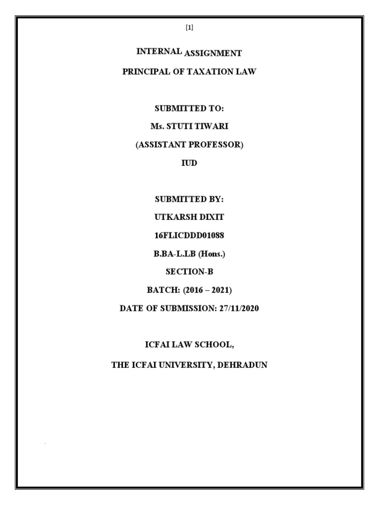 Taxation Law Internal Assignment Utkarsh Dixit | PDF | Income Tax | Taxes