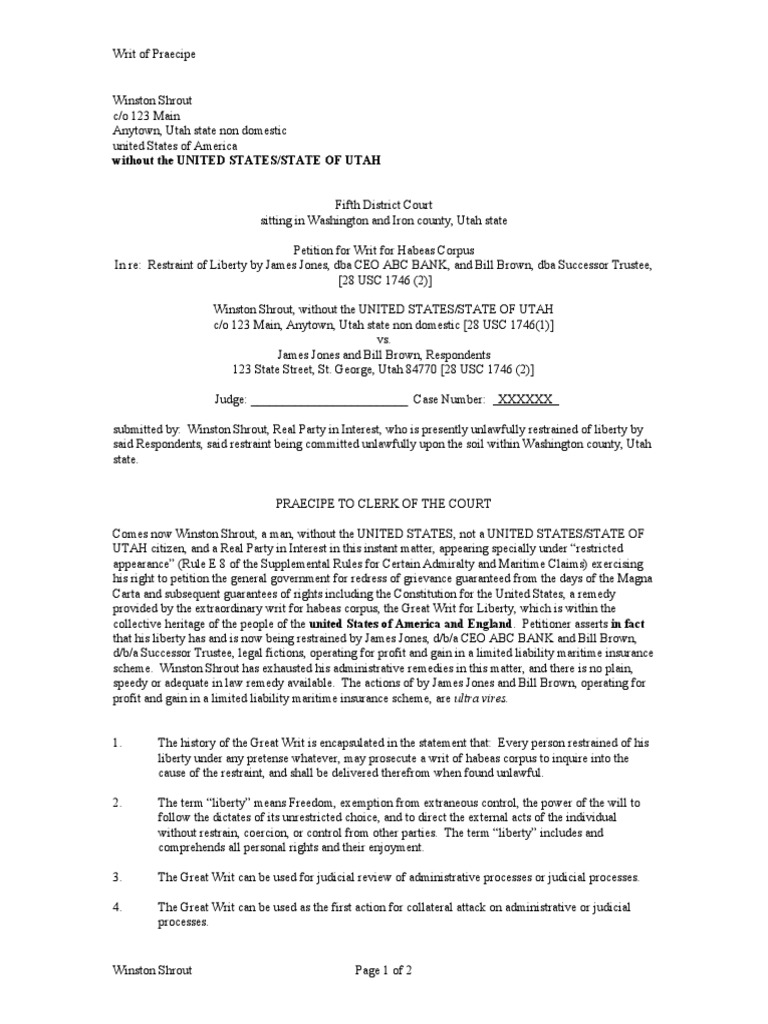 3 Writ of Praecipe Generic | PDF | Habeas Corpus | Writ