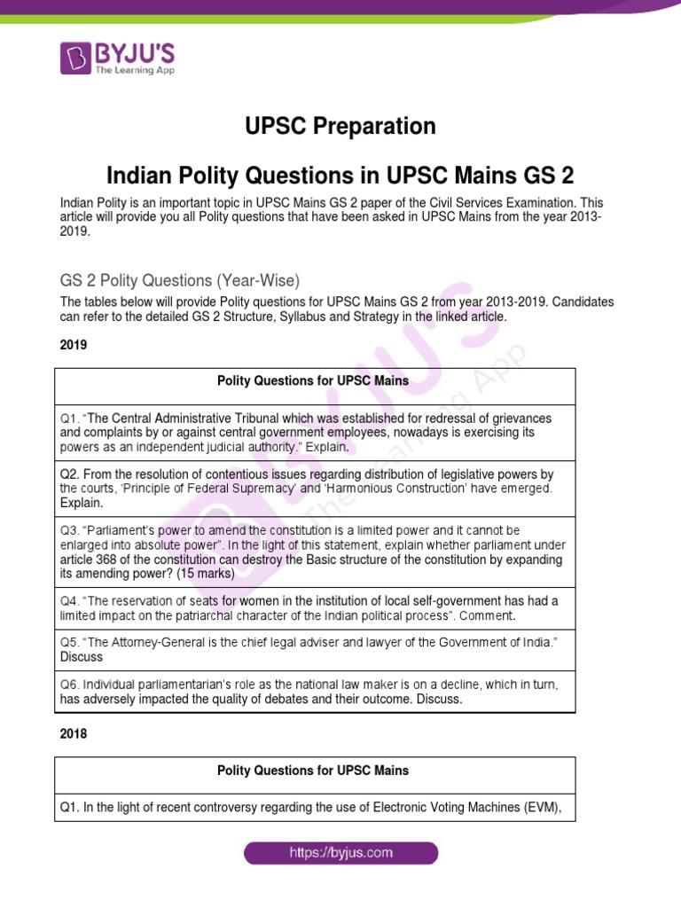 UPSC Mains Polity Questions (2013-2019) | PDF | Supreme Court Of India ...
