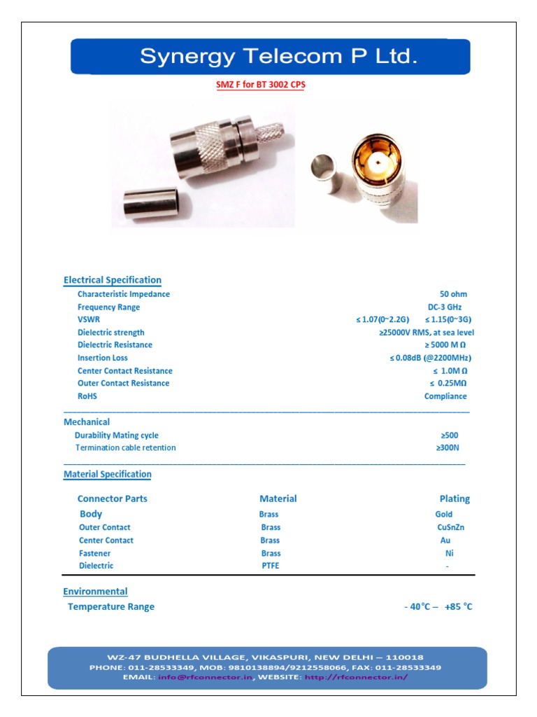 Electrical Specification: SMZ F For BT 3002 CPS | PDF