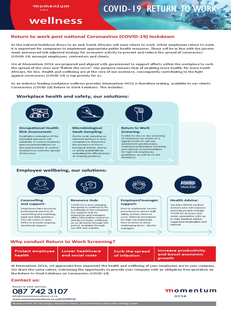 COVID-19 Return to Work Solutions | PDF | Employment | Health Care