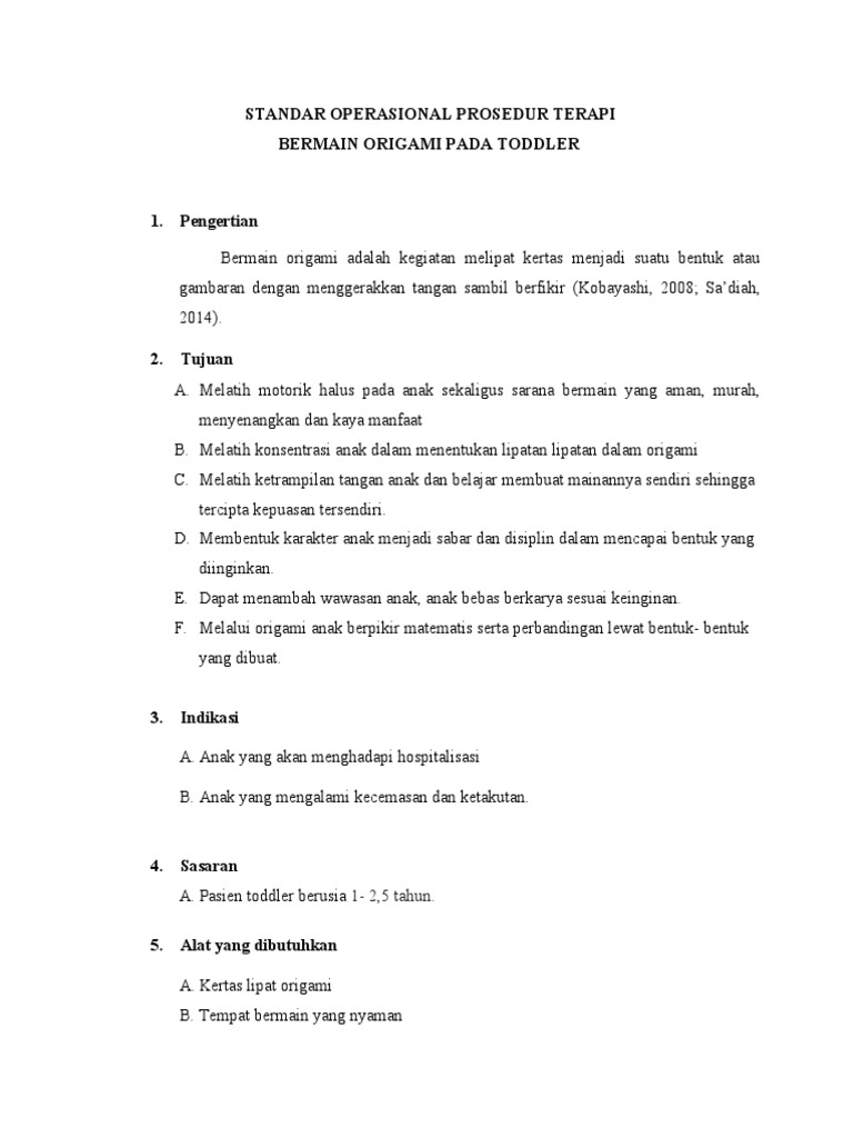 SOP Terapi Bermain Origami untuk Toddler | PDF