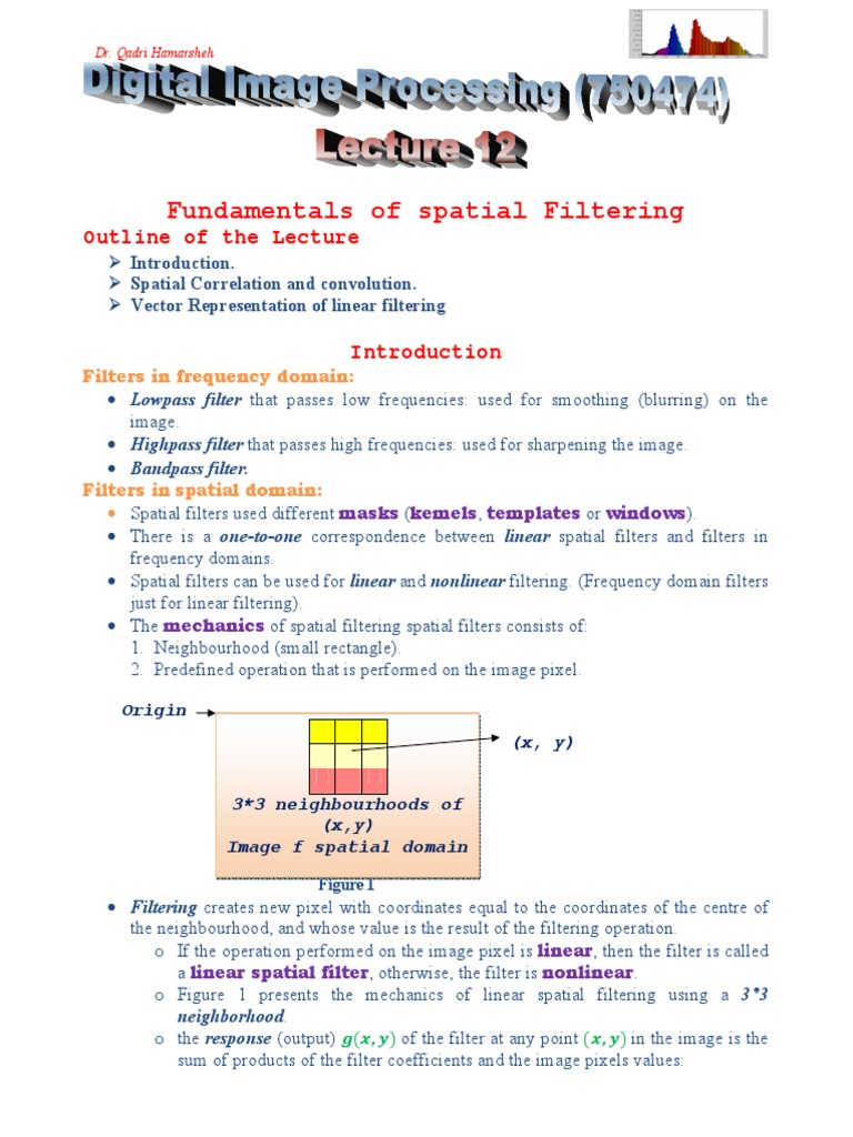 Lecture 12 Fundamentals of Spatial Filtering | PDF | Filter (Signal Processing) | Convolution