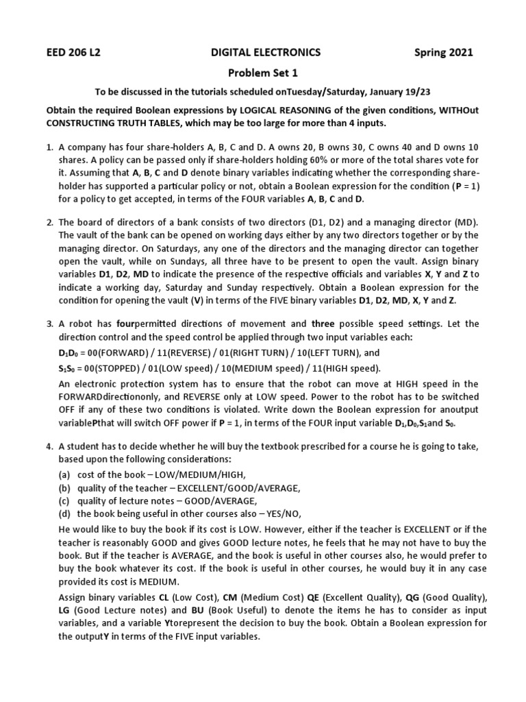 Problem Set 1 | PDF | Boolean Algebra | Teaching Mathematics