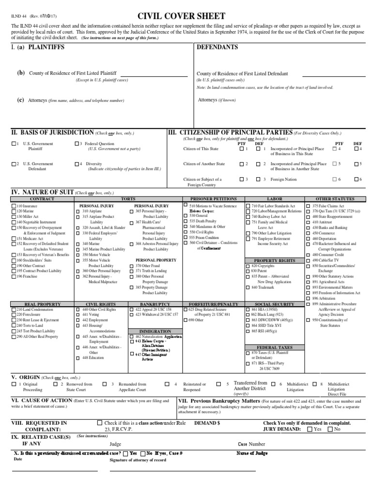 Civil Cover Sheet: I. (A) Plaintiffs Defendants | PDF | Diversity ...