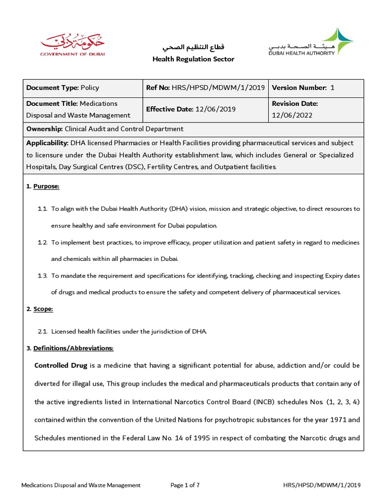 Medication Disposal Policy for Pharmacies | PDF | Pharmacy | Drugs