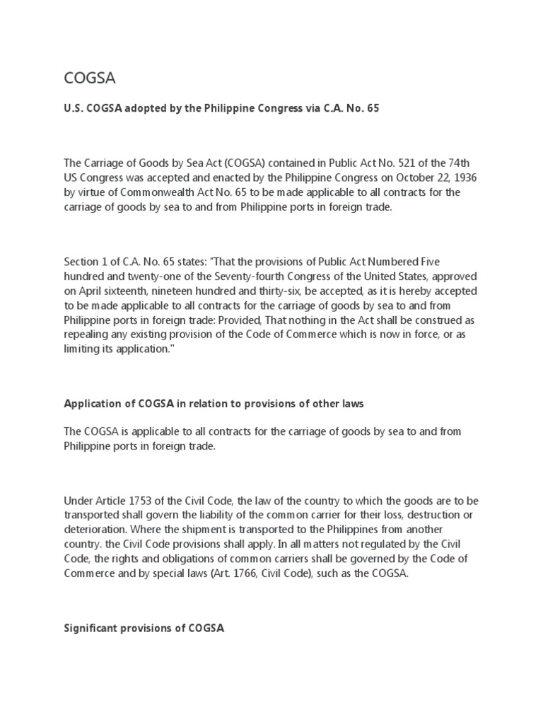 COGSA | PDF | Bill Of Lading | Insurance