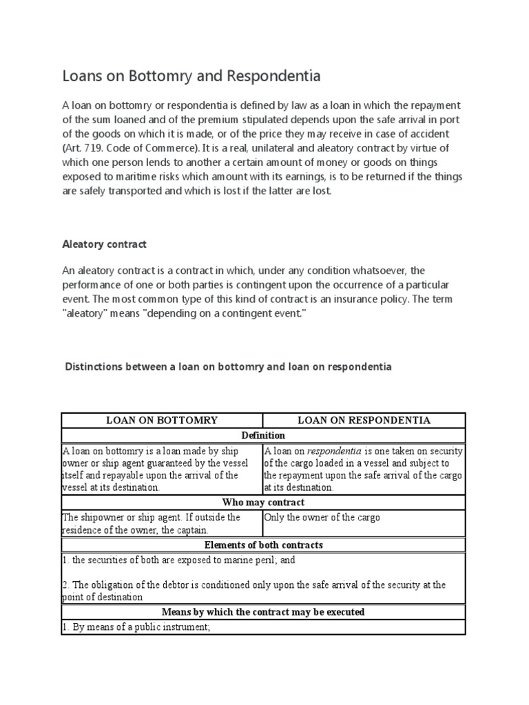 Loans On Bottomry and Respondentia | PDF | Loans | Interest