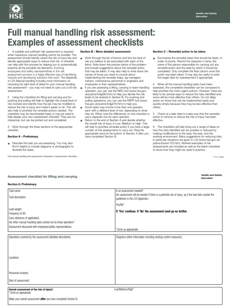 Manual Handling Risk Assessment | PDF | Personal Protective Equipment ...