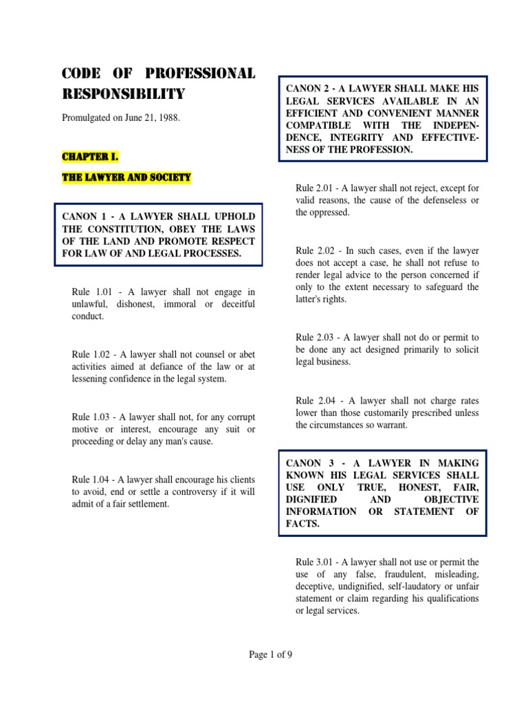 Code of Professional Responsibility | PDF | Practice Of Law | Lawyer