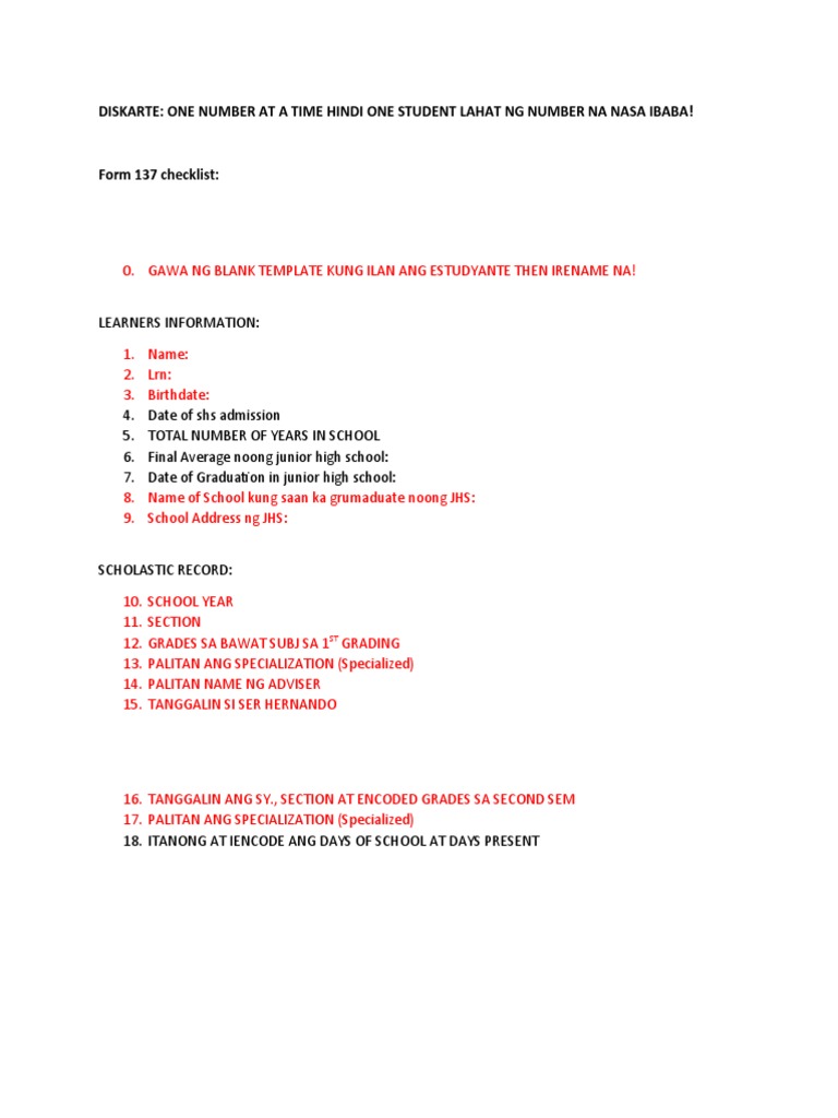0 - f137 and 138 Checklists of To Do | PDF