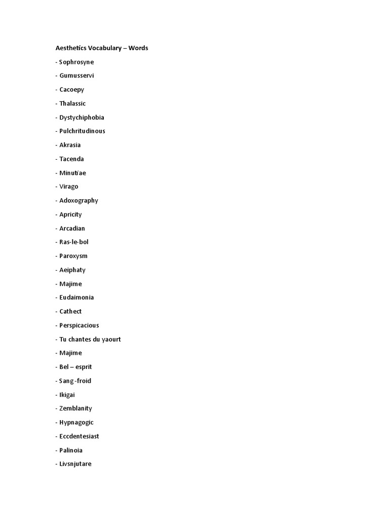 Aesthetic Vocabulary and Unique Terms | PDF | Art | Poetry