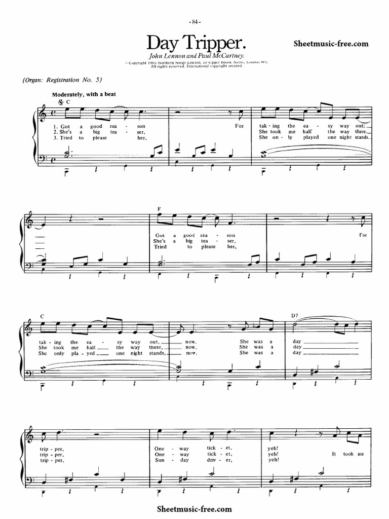 Day Tripper Sheet Music Beatles (Sheetmusic Free - Com) | PDF