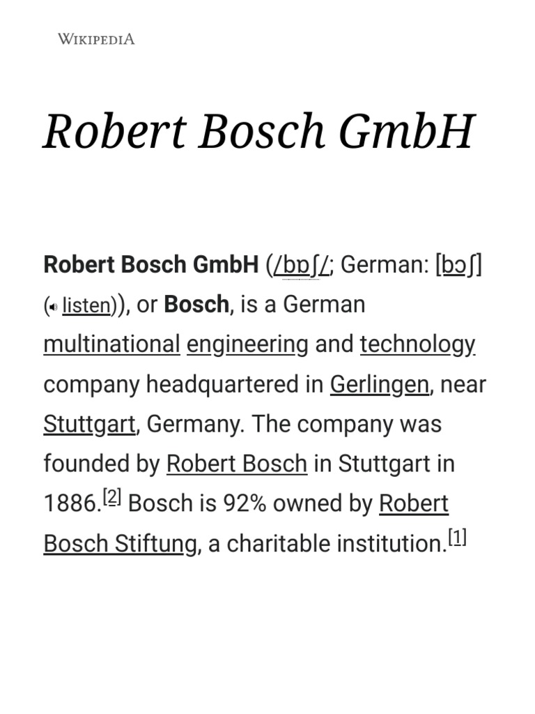 Robert Bosch GMBH - Wikipedia | PDF | Automotive Equipment ...