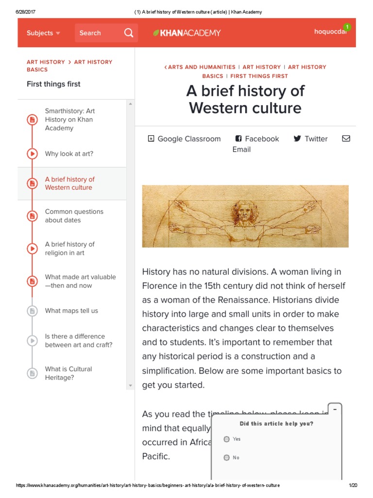 A Brief History of Western Culture (Article) - Khan Academy | PDF ...