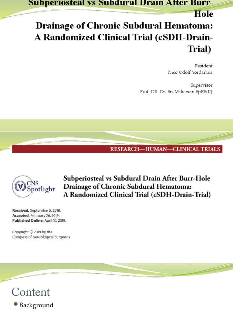 Subperiosteal Vs Subdural Drain After Burr-Hole | PDF | Surgery ...