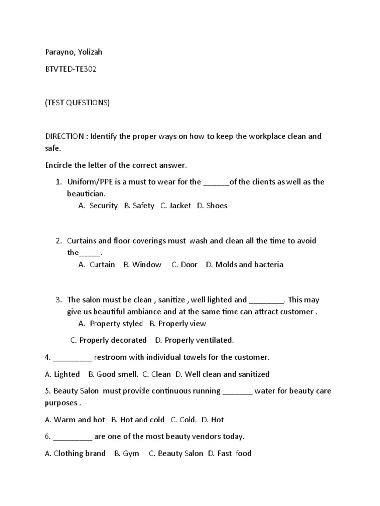 Test Question | PDF | Nail (Anatomy) | Ultraviolet