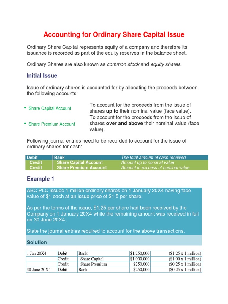 Accounting for Ordinary Share Capital | PDF | Debits And Credits ...