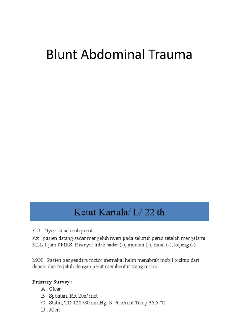 Blunt Abdominal Trauma Assessment Guide | PDF | Peritoneum | Sepsis