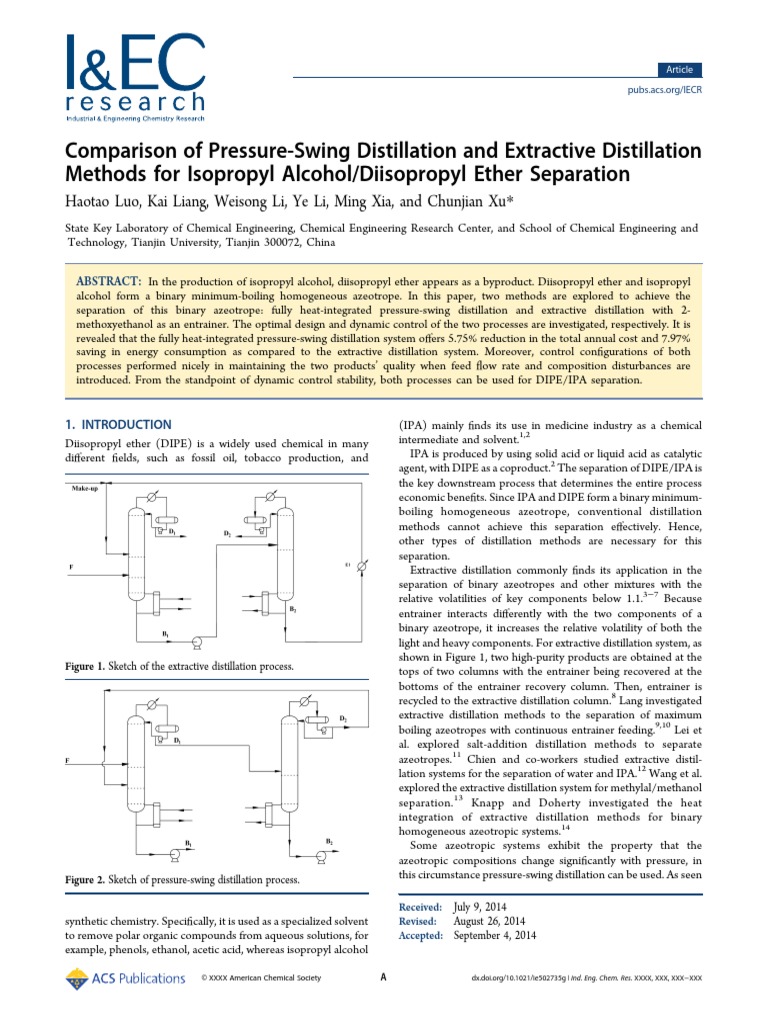 Comparison of Pressure-Swing Distillation and Extractive Distillation ...