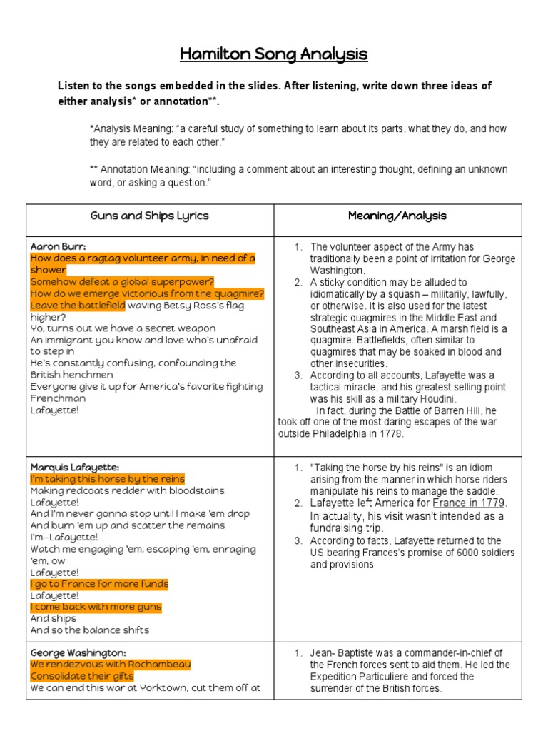 Jazib Malik - Hamiltion Song Analysis | PDF | Gilbert Du Motier | History
