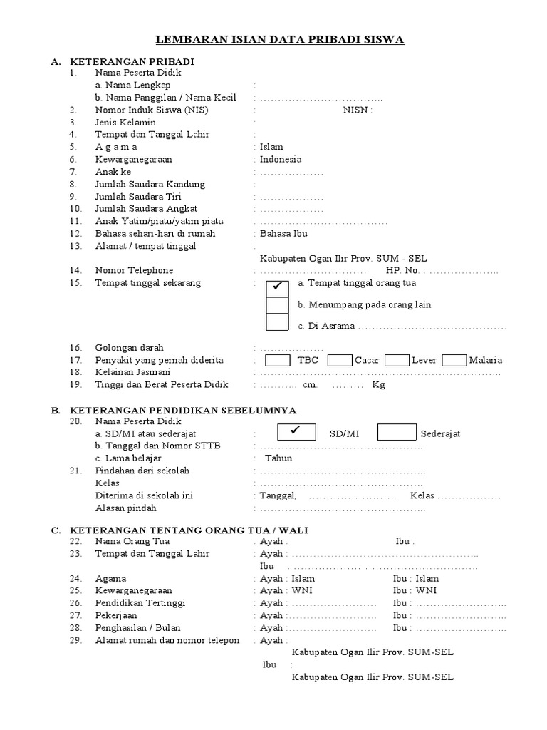 Format Buku Induk Siswa | PDF