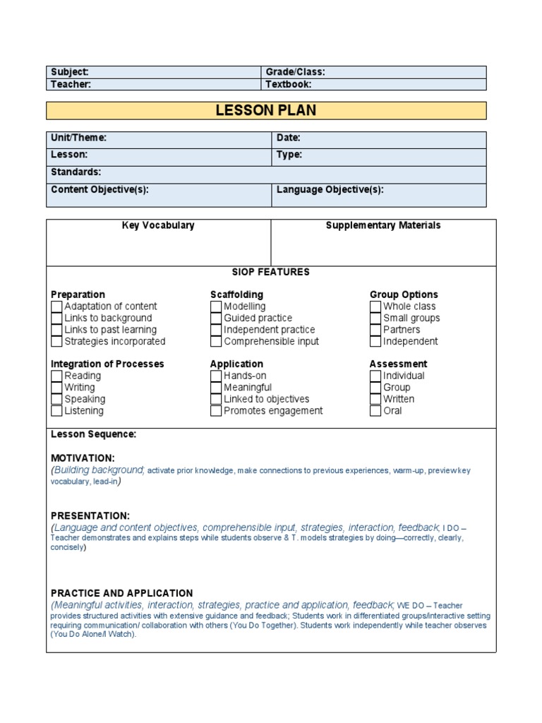 Comprehensive Lesson Plan Template | PDF | Lesson Plan | Pedagogy