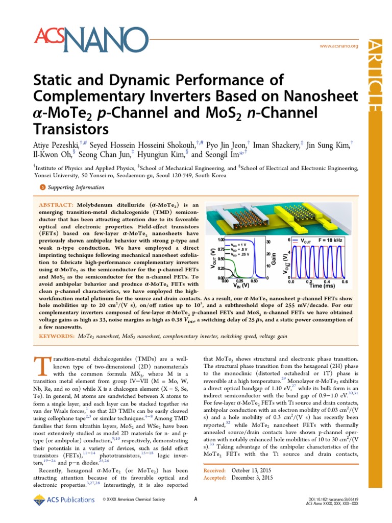 Static and Dynamic Performance of Complementary Inverters Based on ...