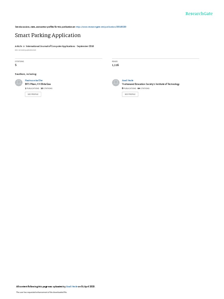Smart Parking Application | PDF | Parking | Databases