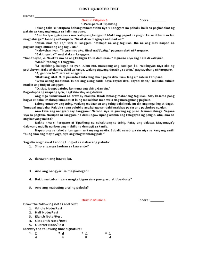 Filipino MAPEH Assessment | PDF