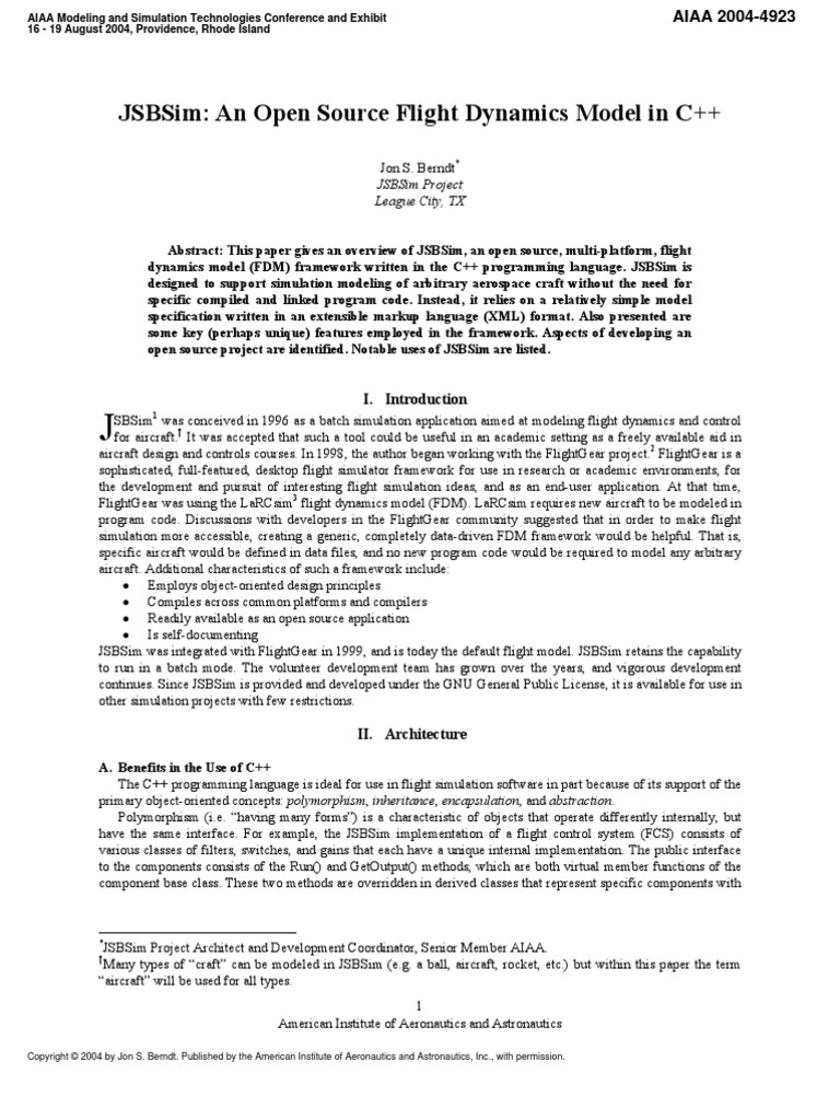 JSBSim - An Open Source Flight Dynamics Model in C++ | PDF | Flight Dynamics (Fixed Wing ...
