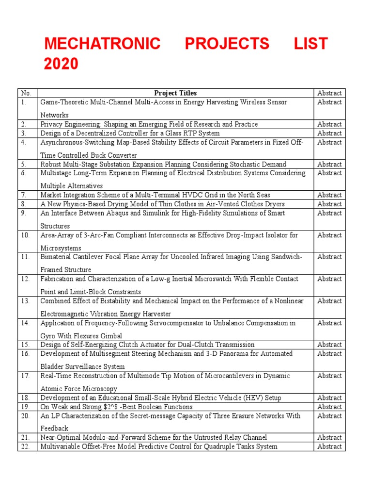 Mechatronic Projects Overview 2020 | PDF | Antenna (Radio) | Sensor